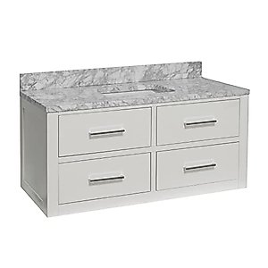 Kitchen Bath Collection Helsinki 48-inch Floating Bathroom Vanity (Carrara/White): Includes White Cabinet with Carrara Countertop and White Ceramic Sink