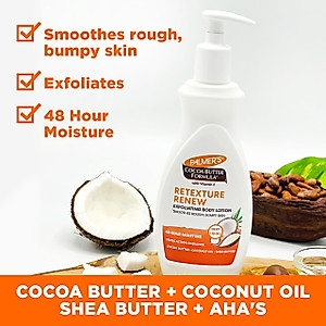 Palmer's Cocoa Butter Formula Retexture & Renew Exfoliating Body Lotion for Rough & Bumpy Skin, Triple Action Moisturizers + AHAs, Pump Bottle, 13.5 Ounce
