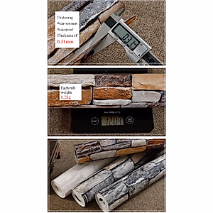 Vopie Brick Wallpaper, Stone Textured, Removable and Waterproof for Home Design and Room Decoration, Super Large Size 0.53m x 10m / 393.7" x 21"