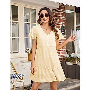 Chigant Mini Dress for Women Loose Beach Dress Summer Dress Plus Size Dress 2022 Beige