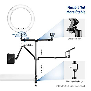 NEEWER Webcam Stand Camera Mount with C Clamp, 35.4" Aluminum Alloy Flexible Articulating Stand Boom Arm with 1/4" 3/8" 5/8" Screws for Ring Light Mirrorless Camera Smartphone Projector, ST3