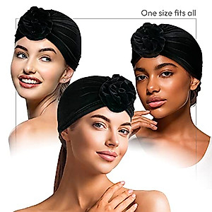 Red by Kiss X Keyshia Cole Top Knot Turban Ritzy Velvet Turban Head Wrap, Pre-Tied Bonnet Beanie Cap (Black)