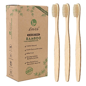 Unigift 12 Pcs Bamboo Toothbrushes, Biodegradable Charcoal Tooth Brush Natural Eco-Friendly Toothbrushes with Soft Bristles(Multi-color)
