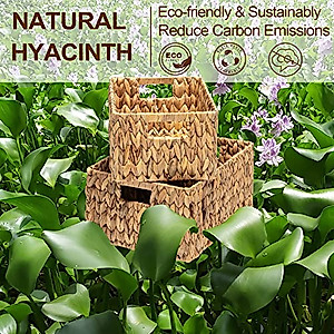 FairyHaus Wicker Baskets 15x11x7" & 13.4x9.5x6.5", 2 Pack Handmade Big Wicker Storage Basket with Handles, Natural Water Hyacinth Wicker Baskets for Storage Shelves Organizing, Rectangle Wicker Basket