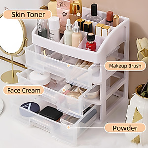 Nenozi Cosmetic Storage Box, White, 3 Large Drawers, 6 Top Compartments, PP Plastic, 11 x 7 x 5.5 in