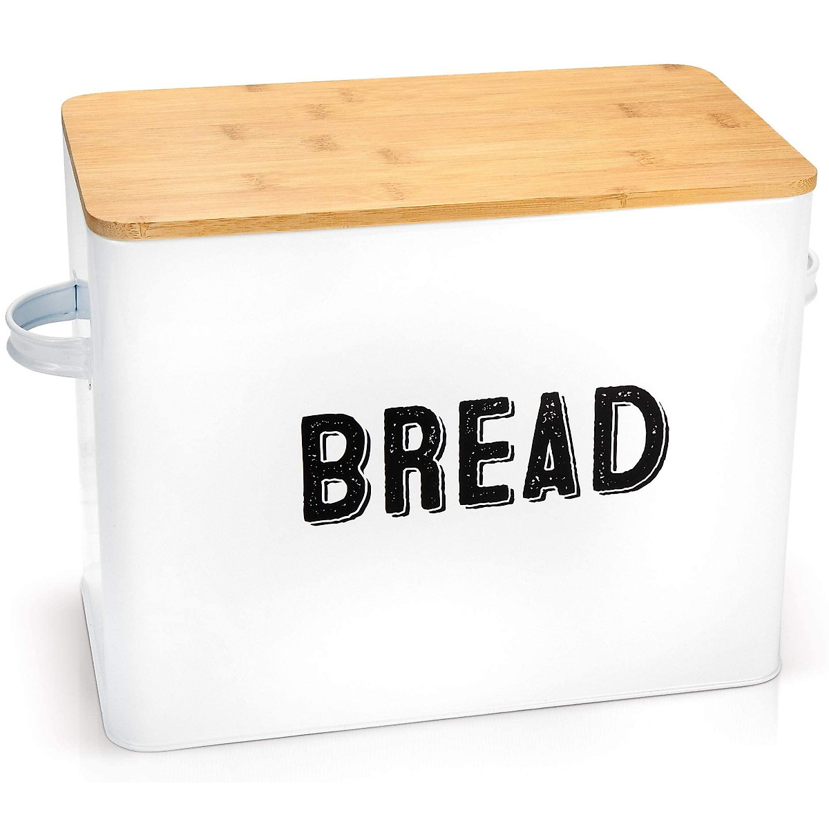 Granrosi Large White Bread Box for Kitchen Countertop, Bread Storage Container, Breadbox, Bread Container, Bread Boxes, Bread Keeper, Bread Holder - Farmhouse Bread Box with Bamboo Wooden Lid - White