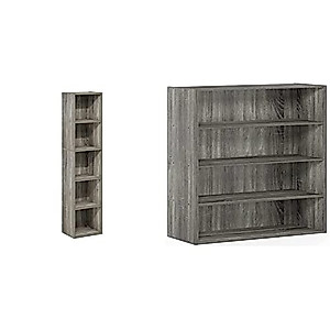 Furinno Luder Bookcase/Book/Storage, 5-Tier Cube, French Oak & Pasir 4 Tier Open Shelf, French Oak Grey