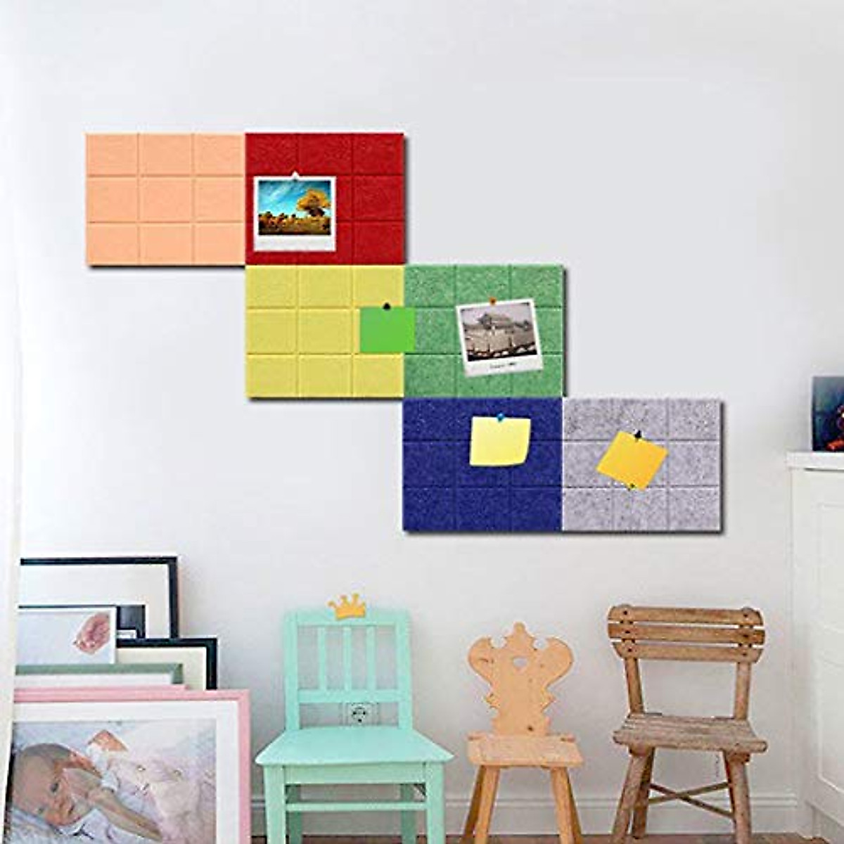 Creative Jiugongge Felt Wall Stickers Pack of 4, Cork Board Bulletin Board, Kindergarten Background Photo Wall, Message Board