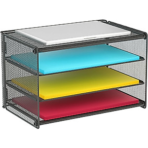 Samstar Paper Letter Tray, 3 Tier Desk File Organizer Paper Sorter Letter Shelf Rack, Mesh Made,Black ...