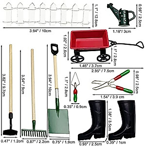 Miniature Fairy Garden Farming Tools, 9 Packs 1:12 Mini Metal Spade Pestle Rake Wagon Kettle Wood Fence Yard Supplies Scene Model Set Dollhouse Decor Accessories