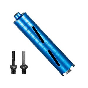 SALI Diamond Core Drill Bits 2" Diameter 10"/254mm Drilling Depth 5/8-11" Thread Core Bit Turbo Laser-Welded Segments for Cured Concrete with Rebar, Brick, Block, Masonry, Stone with Two Adapters