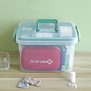Gloreen Clear Plastic First Aid Kit Box, Household Medicine Storage Box, 1 Pack