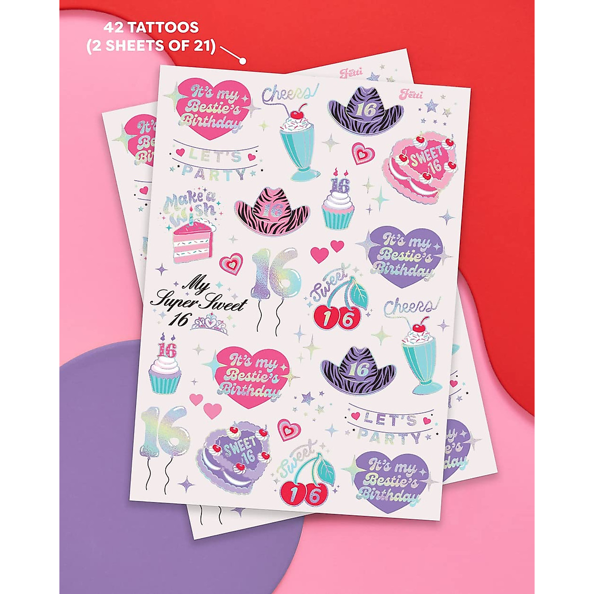 xo, Fetti Sweet 16 Birthday Temporary Tattoos - 42 Metallic Styles | Sixteen Birthday Party Decorations, 16th Bday, Bday Girl Gift, Birthday Goodie Bag Favor