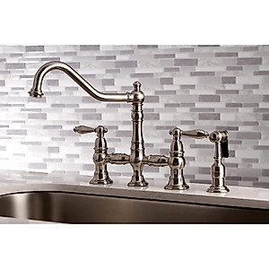 Kingston Brass KS3278ALBS Restoration Bridge Kitchen Faucet, 9-7/16 Inch in Spout Reach, Brushed Nickel