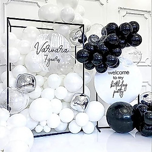 COKAOBE Black and White Balloon Garland Arch Kit, 124pcs White Black Confetti Latex Balloons for Baby Shower Birthday Graduation Wedding Engagements Anniversary Celebrations Party Decorations
