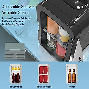 CALEN Mini Fridge with 2 Bottles, 6L/8 Cans Mini Fridge for Bedroom, Skincare Fridge 110V AC/12V DC Small Refrigerator for Food, Beverages, Cosmetics, Portable Mini Refrigerator for Office, Dorm, Car