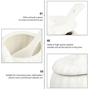 Cabilock Ceramic Soup Bowl with Lid Spoon Saucer Steamed Egg Bowl Pumpkin Shaped Dessert Pot Seasoning Jar Dip Bowl Plate Dish Kitchen Gadgets White