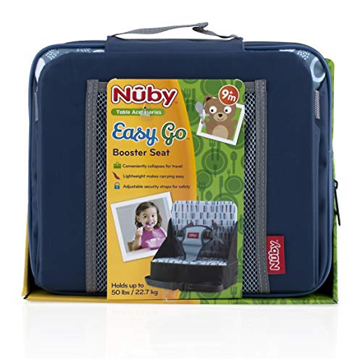 Nuby Easy Go Safety Lightweight High Chair Booster Seat, Great for Travel, Blue