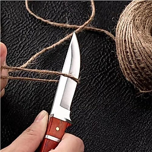 10MOONS 6.3-Inch Fixed Blade Bushcraft Knife with Leather Sheath, Stainless Steel Blade and Log Handle, for Hunting Camping Hiking Survival and Cutting Meat Fruit Vegetable