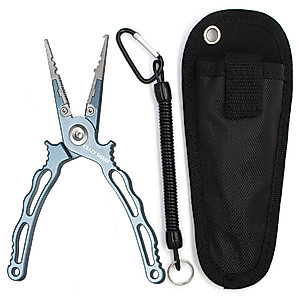 CRAZY SHARK Fishing Pliers, Upgraded Muti-Function Aluminum Fishing Tackle Pliers Braid Cutters Split Ring Pliers Hook Remover Fish Holder with Lanyard and Sheath grey