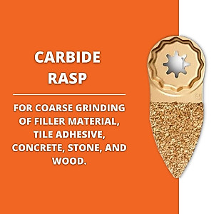 Fein StarLock Plus Carbide Oscillating Rasp - Finger Shape for Coarse Grinding of Filler Material, Tile Adhesive, Concrete, Stone, Wood - Fits Most Multitools - 63731002210
