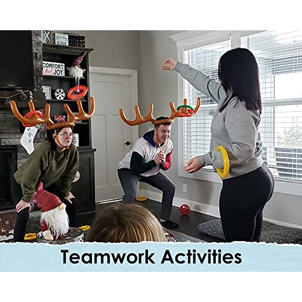 DS. DISTINCTIVE STYLE Inflatable Reindeer Antler Christmas Party Game Hat Antler Ring Toss Game for Xmas Holiday Party Supplies Favors (2 Antlers 12 Rings)
