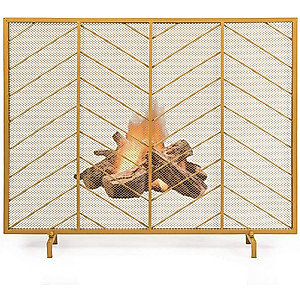 OFFICEJOY 39 x 29in Fireplace Screen, Single Panel Wrought Chevron Fireplace Screen, Iron Mesh Fire Spark Guard for Living Room, Bedroom, Metal Fireplace Decoration for Indoor & Outdoor