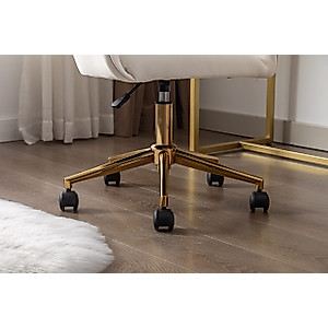 DBXII Modern 360°Swivel Velvet Office Chair Mid-Back Desk Chairs with Wheels Adjustable with Side Arms Gold Metal Base Cute Desk Chair for Bedroom, Home Office, Vanity Room (White + Velvet)