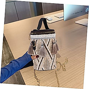 TENDYCOCO 4pcs Straw Cylinder Straw Purses for Women Fringe Purses for Women Woven Purses for Women Straw Hobo Bag Woman Woven Pouch Straw Woven Bag Portable Bag Casual Woven Messenger Bag