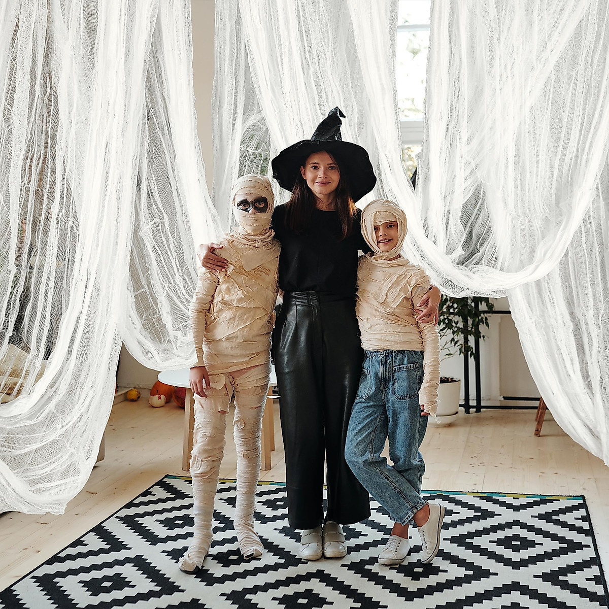 600" x 85" Halloween Creepy Cloth - Black Halloween Spooky Fabric Cloth - Large Creepy Spooky Halloween Decorations for Haunted House Window Backdrops Garden Halloween Party Yard Wall Doorway