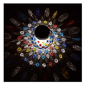 MaoTopCom Solar Peacock Light Multi-Color Glass Jar Hanging Light(1-Pack), Outdoor Waterproof Garden Decor LED Pendant Lantern Table Lamp for Patio Yard Lawn Pathway Decorations