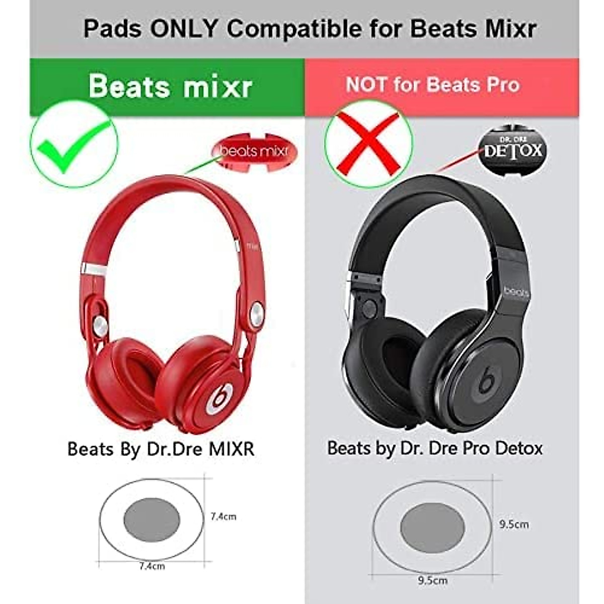 Replacement Mixr Earpad Ear Pads Cushion Cover Memory Foam Compatible with Beats Mixr On-Ear Headphones