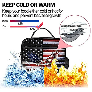 Black Eagle Insulation Lunch Bag with Locking Hand Strap Durable Waterproof Lunch Box High Capacity Lunch Tote Bag with Pockets for Boy Gir Women Men