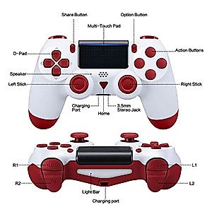 BUERTT Replacement Wireless Controller for PS4/Slim/Pro, with Upgraded Joystick/Dual Vibration/6-Axis Motion Sensor/Audio Function