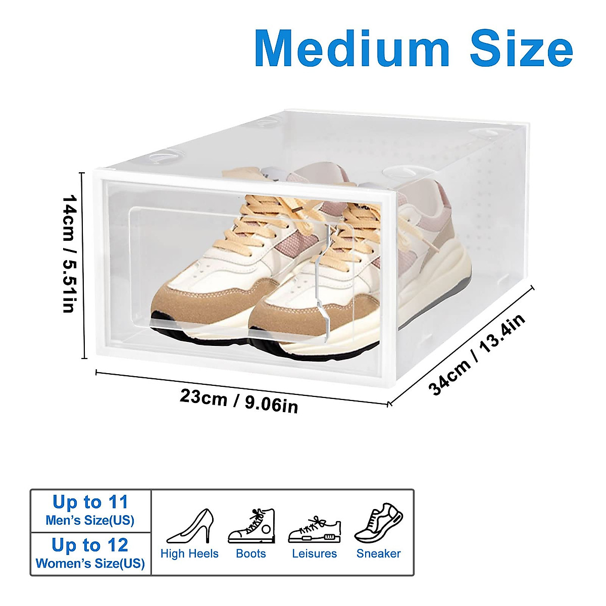 KuMers Clear Shoe Organizer Boxes, 12 Pack Plastic Stackable Shoe Boxes Multifunctional Shoe Storage for Closet Organizers and Storage for Men and Women (Medium)
