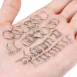 Xwnskvvz 20g Nose Rings Hoops for Women Stainless Steel Nose Stud L Shaped Nose Rings Studs Nose Piercing Jewelry Set