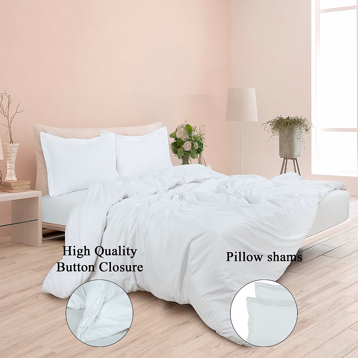 ROYALE White Duvet Cover Full Size - 3 Piece Bedding Comforter Covers - Button Closure - 1 Full Duvet Covers 80x90 inches and 2 Pillow Shams - No Comforter Included