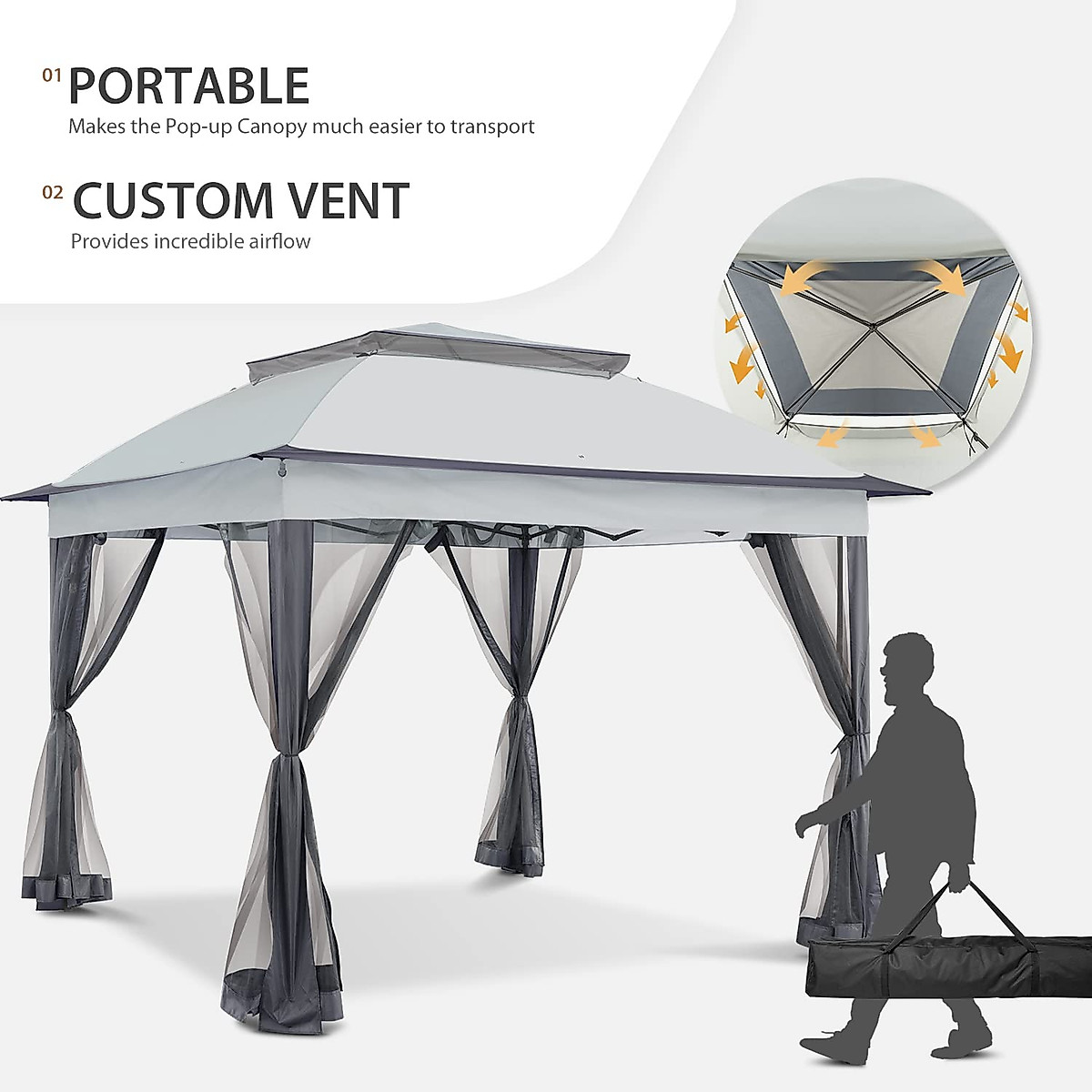 COOS BAY 11x11 Pop-Up Instant Gazebo Tent with Mosquito Netting Outdoor Canopy Shelter with 121 Square Feet of Shade (Gray)