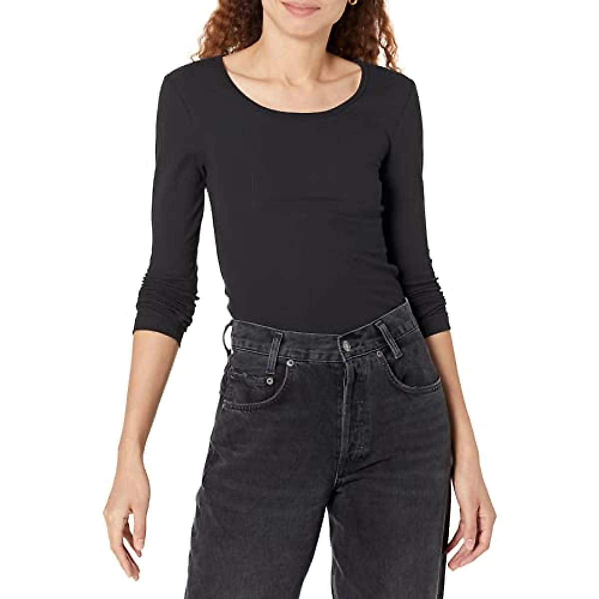 Amazon Essentials Sweater for Women, Long Sleeve Slim-Fit Rib Scoop Neck (Available in Plus Size), Pack of 2, Black/Eggshell White, Small