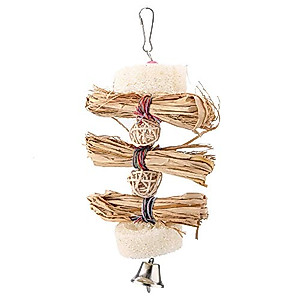 Parrot Chew Toy, Funny Natural Straw Bird Chewing Toy Parrot Cage Hanging Climbing Toy with Bell Straw Bird Chewing Toy