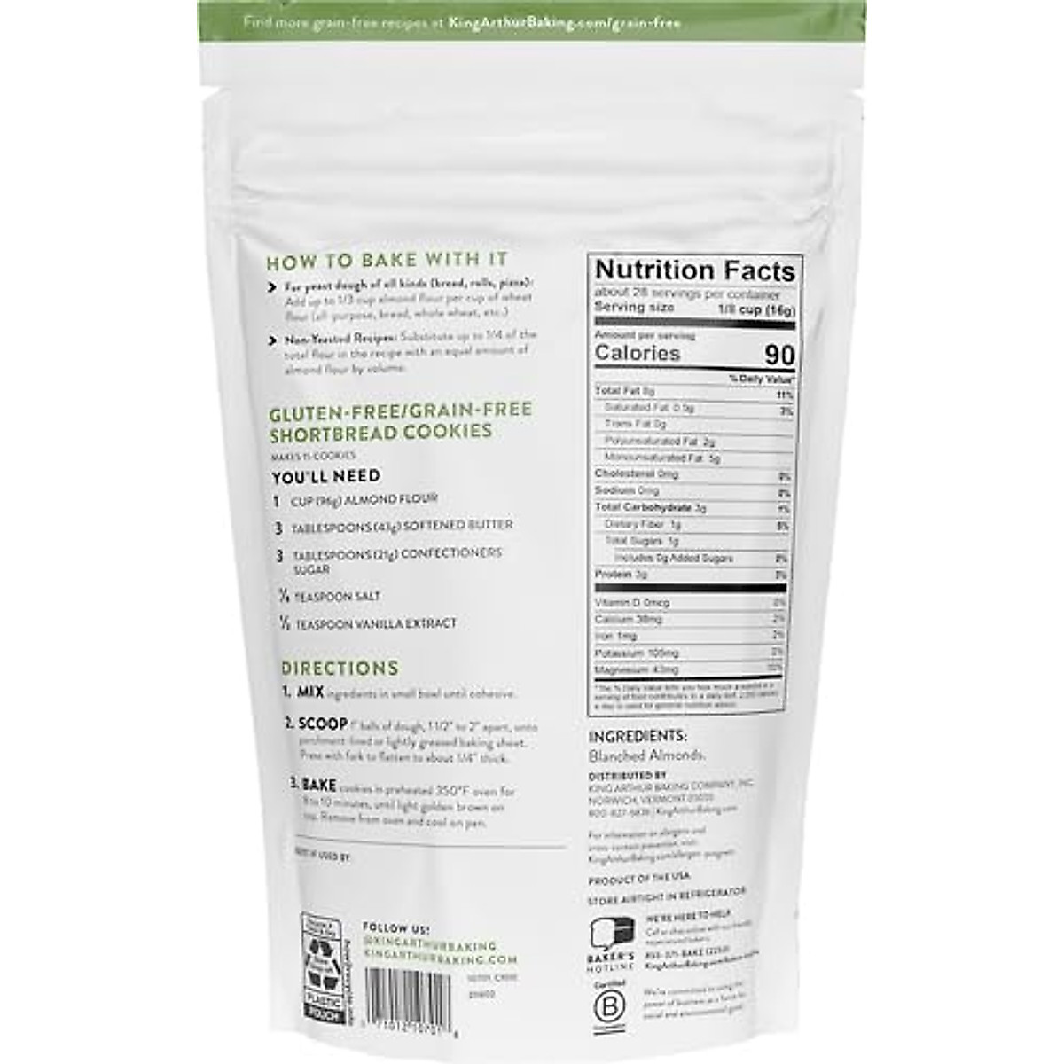 King Arthur, Almond Flour, Certified Gluten-Free, Non-GMO Project Verified, Certified Kosher, Finely Ground, 16 Ounces