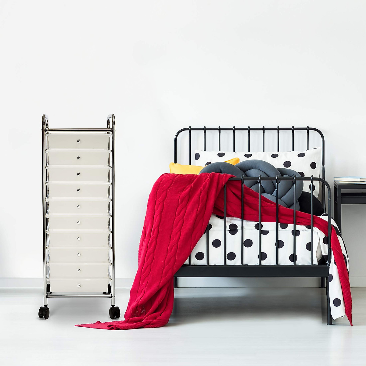 Seville Classics Large 10-Drawer Multipurpose Mobile Rolling Utility Storage Organizer Cart, Frost White