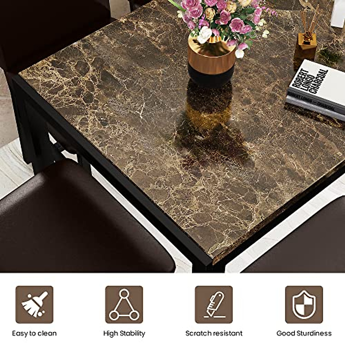 Recaceik Dining Room Table Set for 4 Modern Dinner Table Set for 4 Faux Marble Kitchen Table and Chairs for 4, 5 Piece Dining Table Set w/Leather Upholstered Dining Chairs for Small Spaces