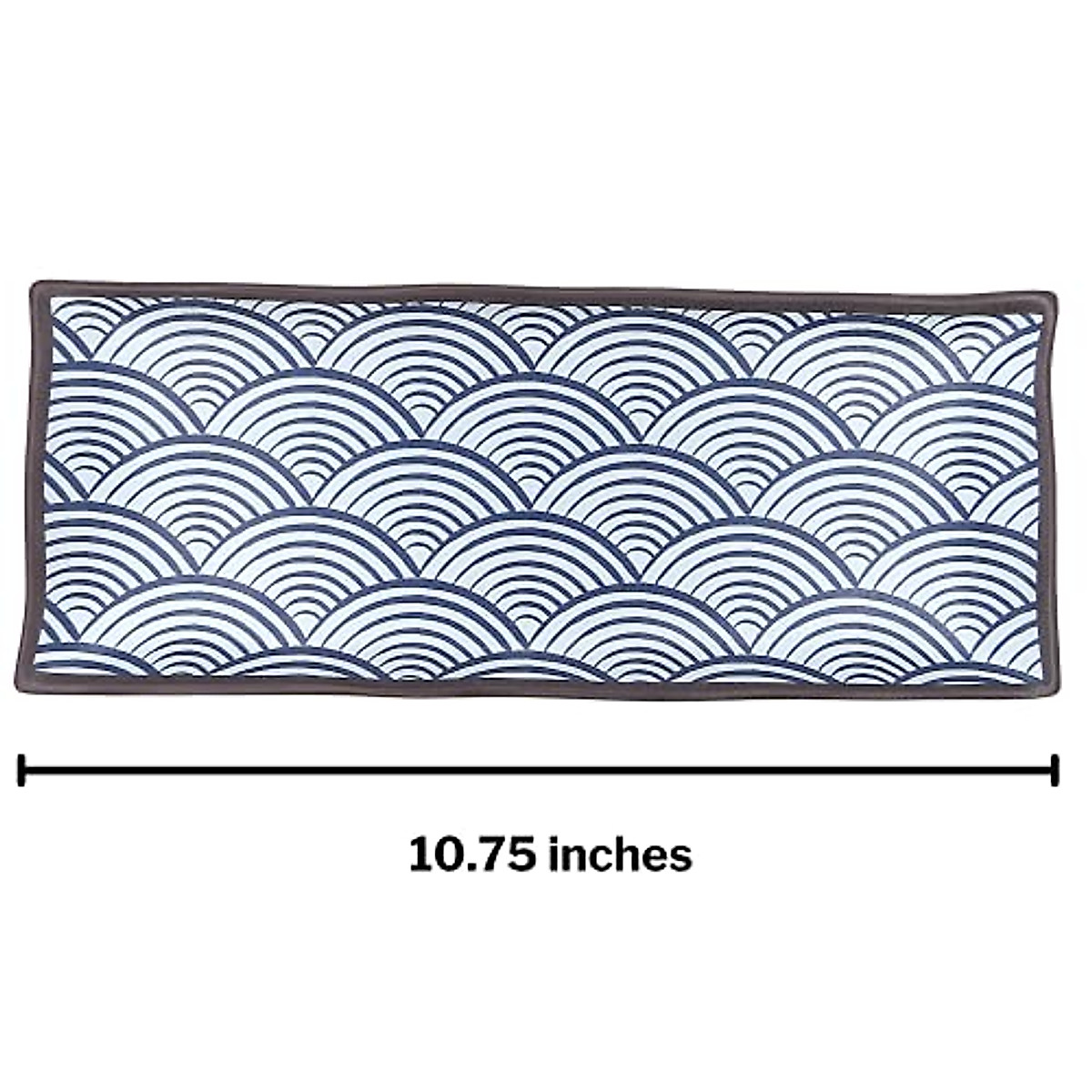 White and Blue Seigaiha Patterned Melamine Rectangular Serving Platter, Sushi Plate and H'orderve Trays Dinnerware for Parties, 10.75 x 4.25 Inches