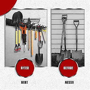 CHARMOUNT Garage Storage Wall Organizer, Wall Mount Rack Hooks Heavy Duty Garden Tool Organizer and Storage, 48 Inch Wall Mount Tool Organization with 6 Hooks, Tracks Max Load 600lbs