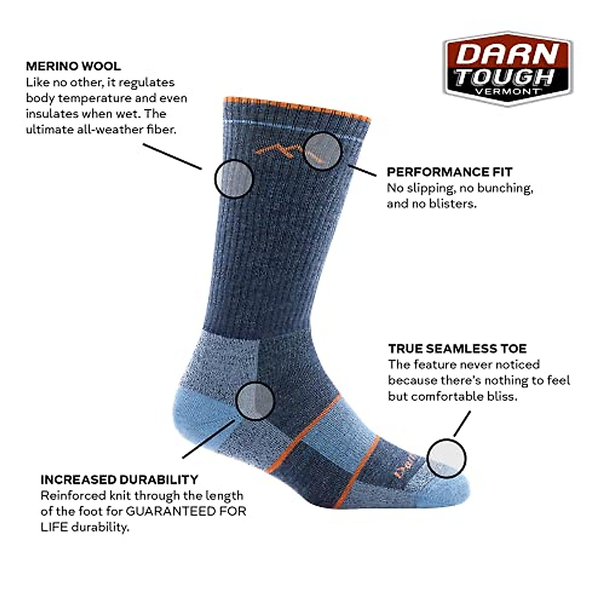 Darn Tough (Style 1908) Women's Hiker Hike/Trek Sock - Slate, Large