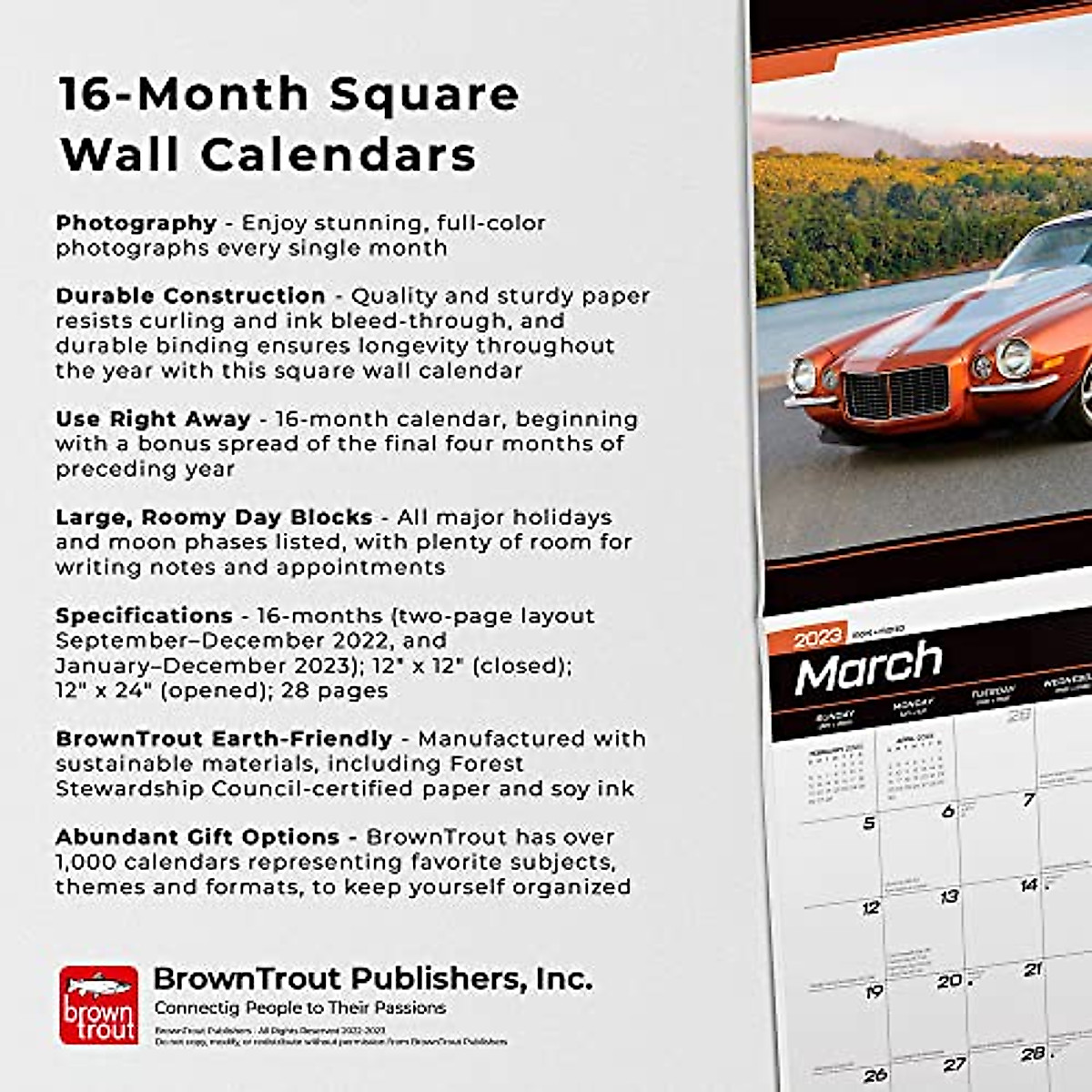 Camaro OFFICIAL | 2023 12 x 24 Inch Monthly Square Wall Calendar | BrownTrout | Chevrolet Motor Muscle Car