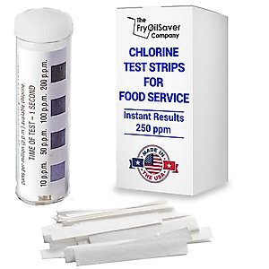 The FryOilSaver Co, Chlorine Test Strips for Restaurants and Food Service, Precision Chlorine Test Paper, 1 x Vial of 100 Chlorine Sanitizer Test Strips, 0-200 ppm, Bleach Test Strips, FMP 142-1362.