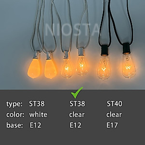 NIOSTA 10 Pack E12 Edison Bulb,ST38 Replacement Bulb for String Lights,120V/7W Incandescent Bulbs,Warm White