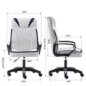 Executive Office Chair Leather, Ergonomic Office Desk Chair with Wheels Adjustable Swivel Chair Mid-Back Office Task Gaming Computer Chair